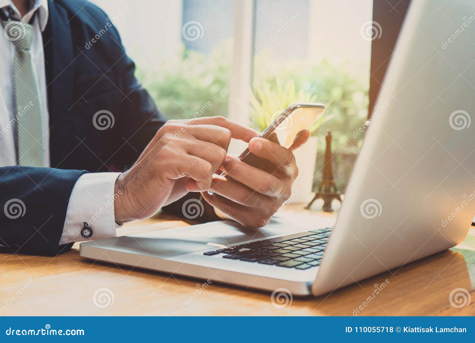 Businessman Using Smartphone and Laptop Computer Stock Photo - Image of ...