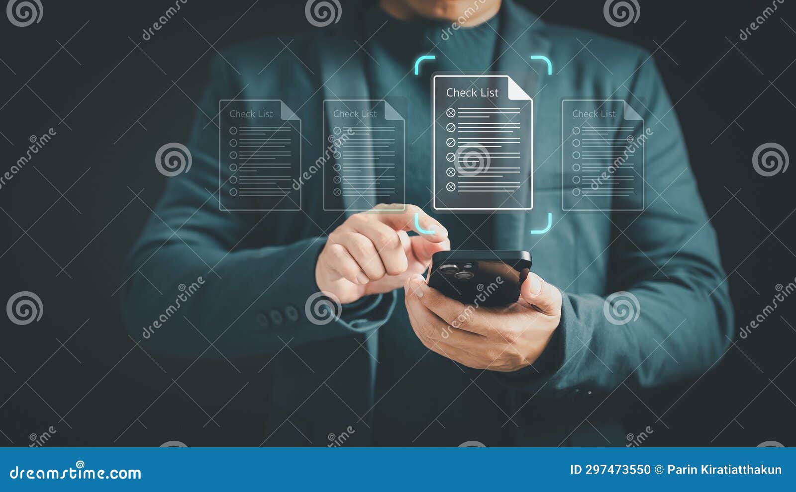 Businessman Using a Smartphone Making Online Checklist Survey, Digital ...
