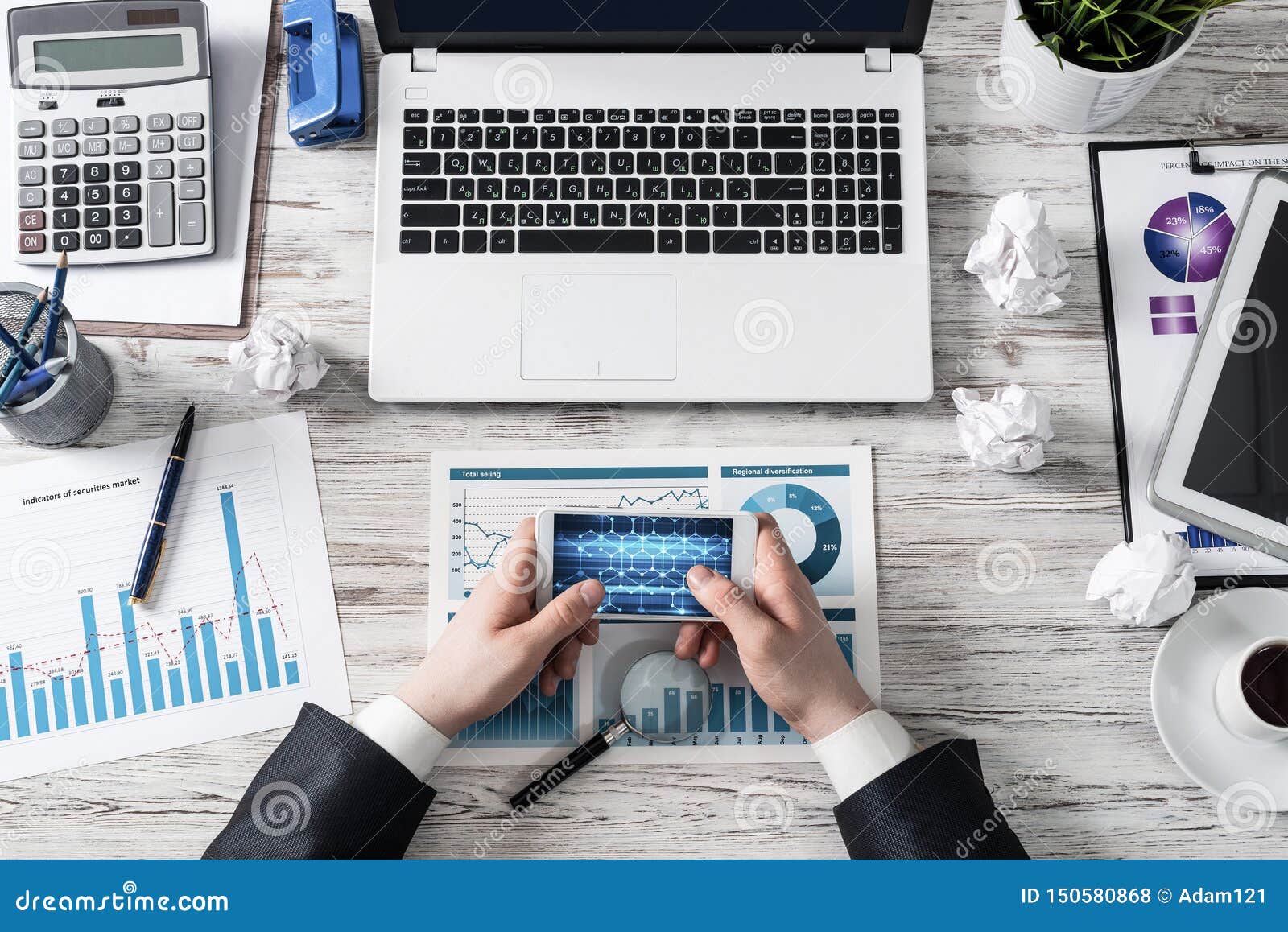 Businessman Using Smartphone at Office Desk Stock Photo - Image of ...