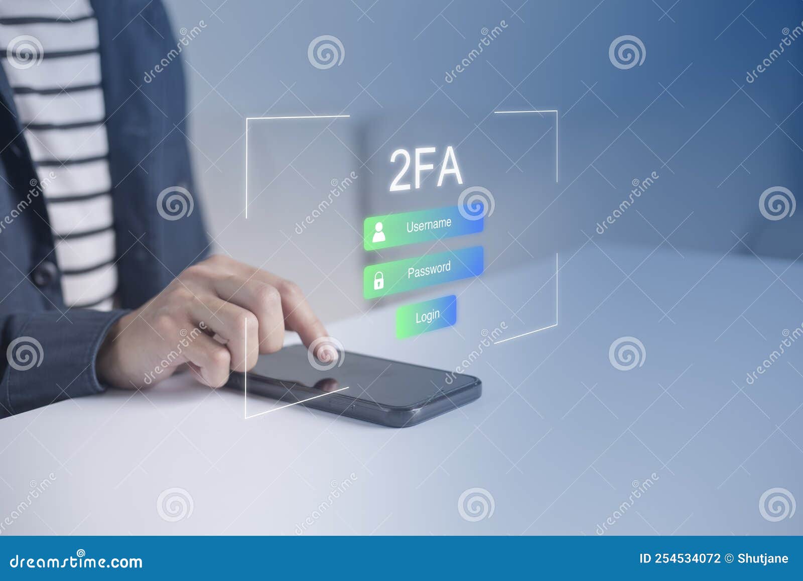 Businessman Using Smartphone and Touching Virtual Screen for Two-factor ...