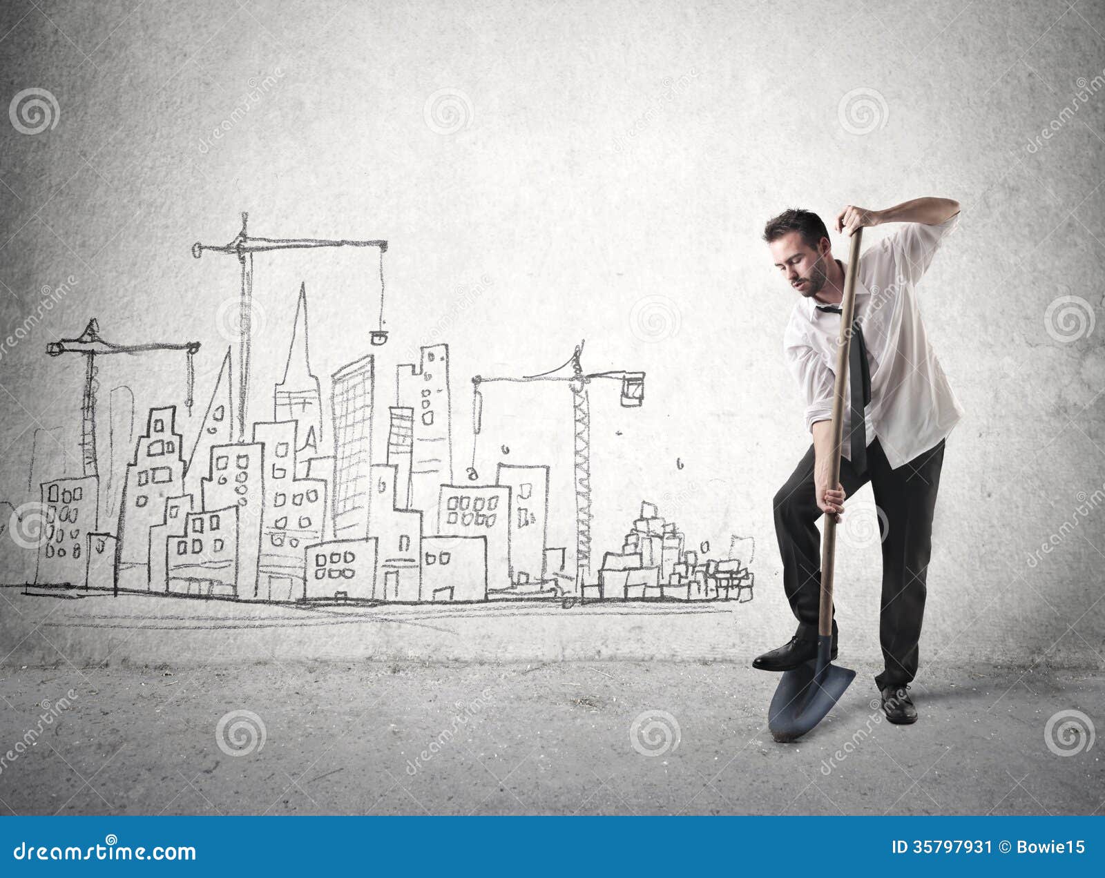 Businessman using a spade stock image. Image of project - 35797931
