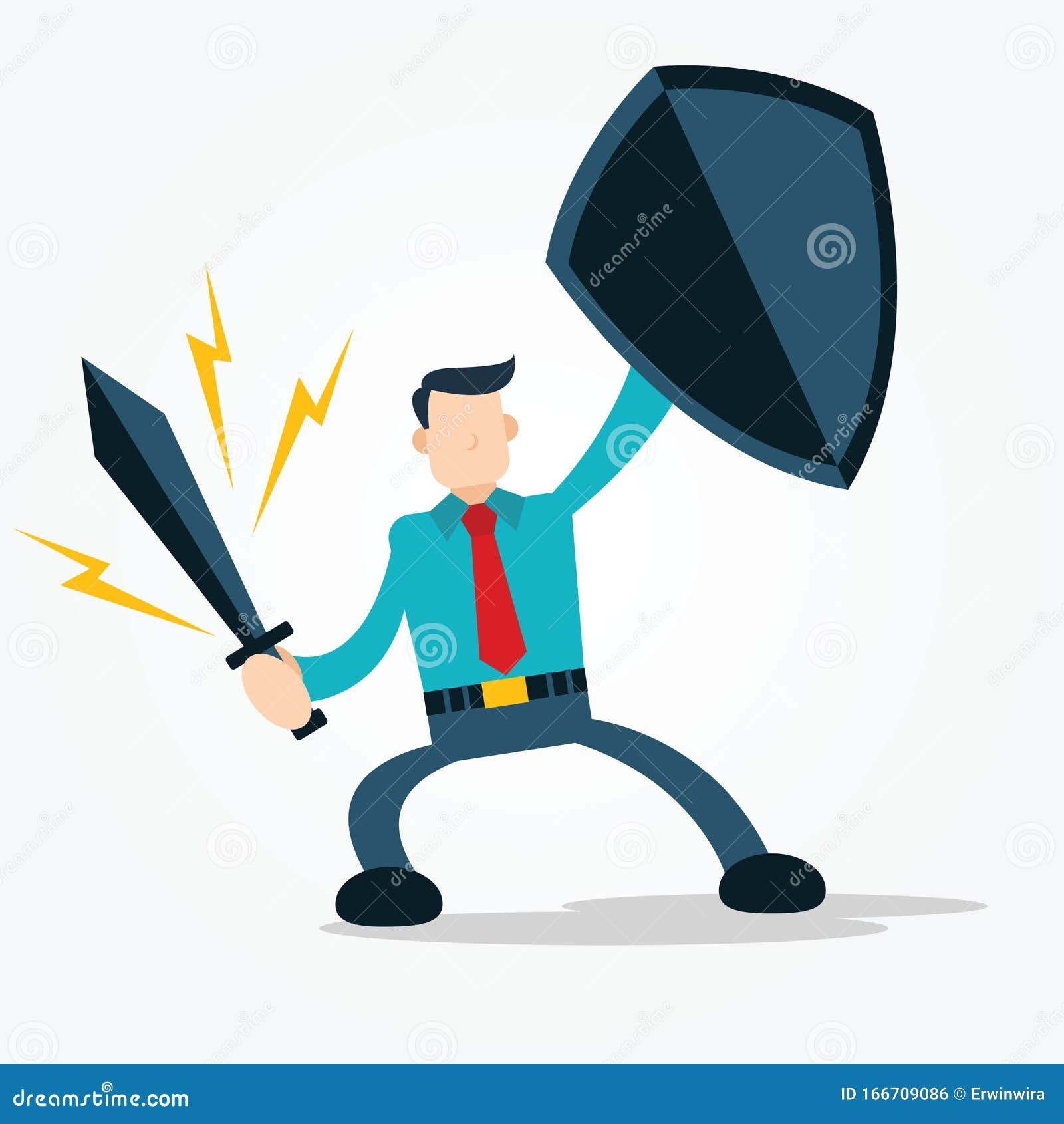 Businessman Using Sword and Shield Stock Vector - Illustration of ...
