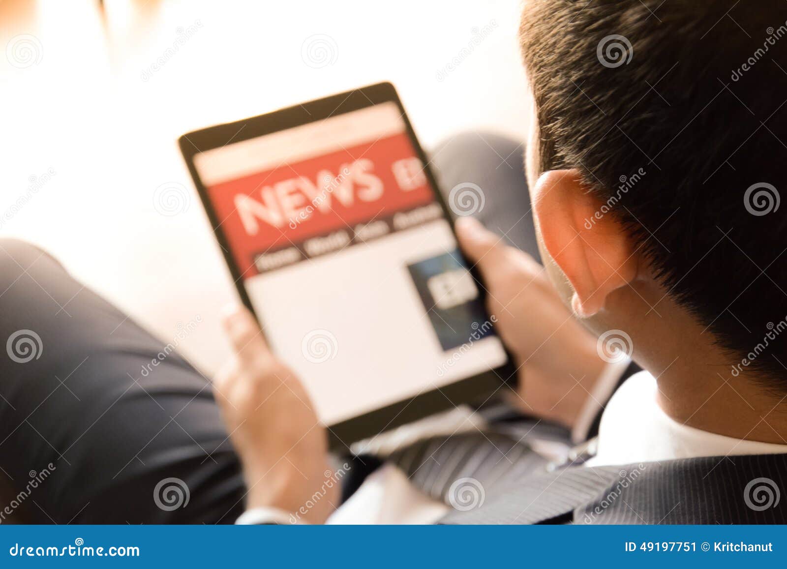 Businessman Using Tablet Computer, Reading News Stock Image - Image of ...