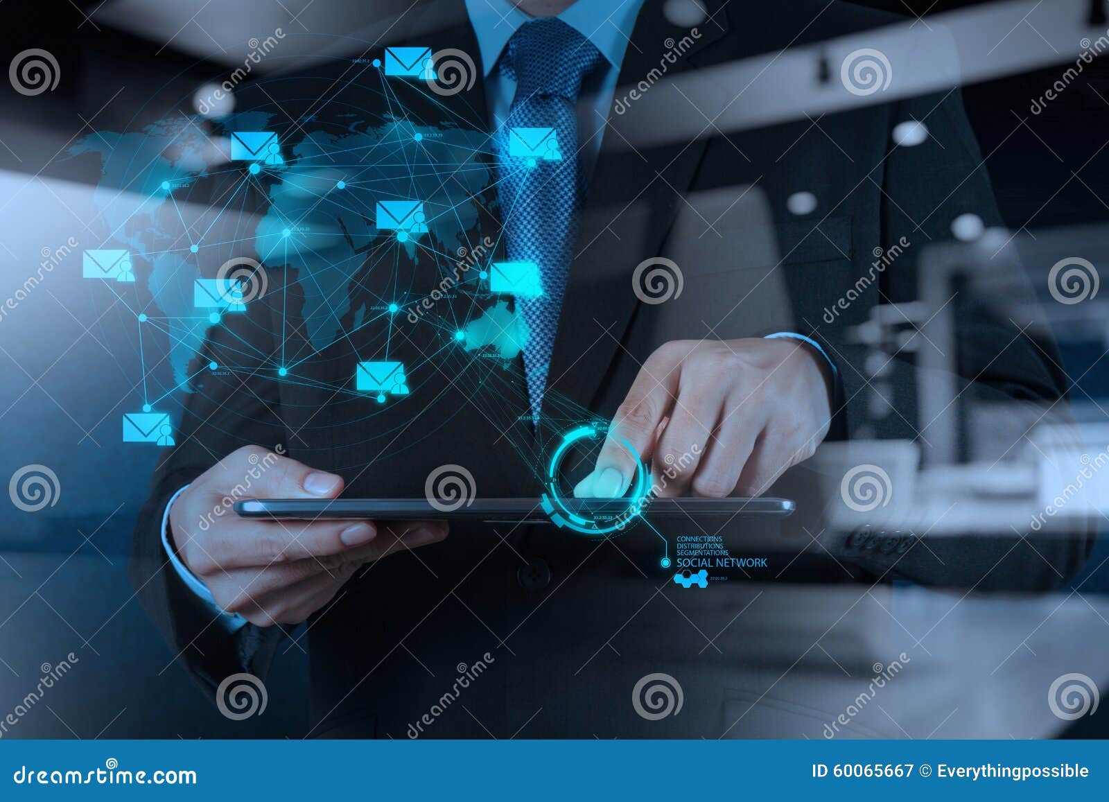 Businessman Using Tablet Computer Shows Social Network Stock Image ...