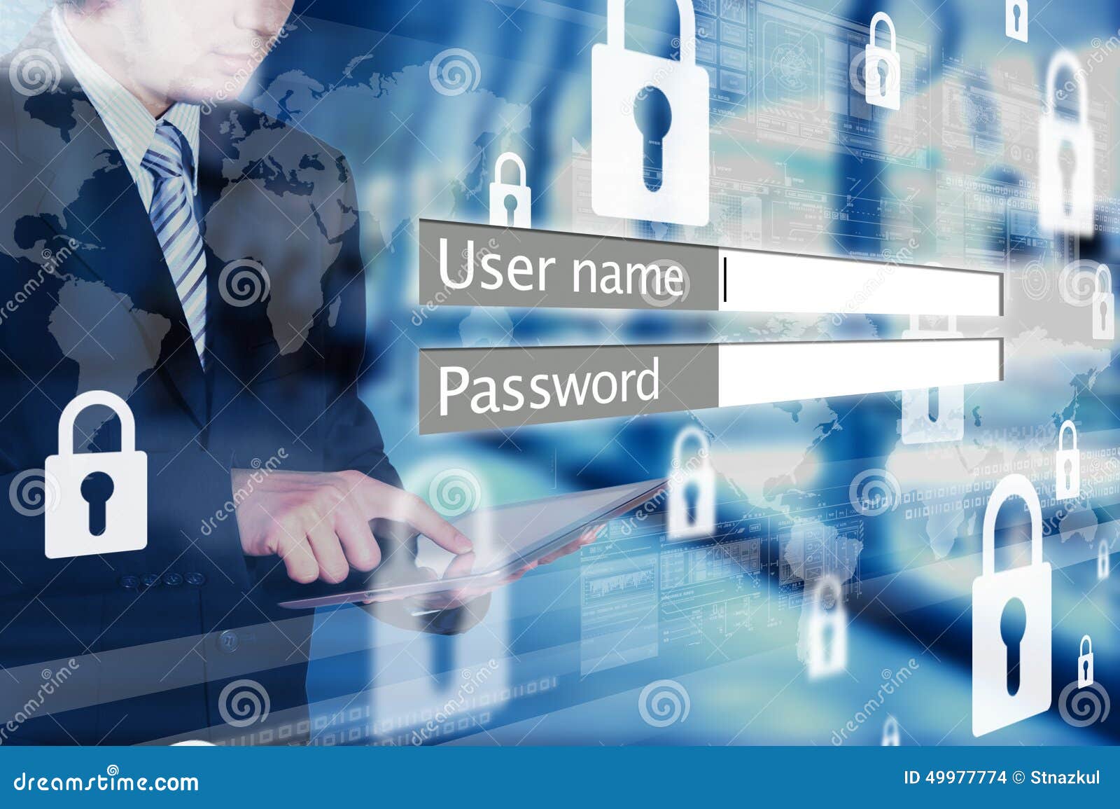 Businessman Using Tablet Log in on Line, Business Technology Con Stock ...