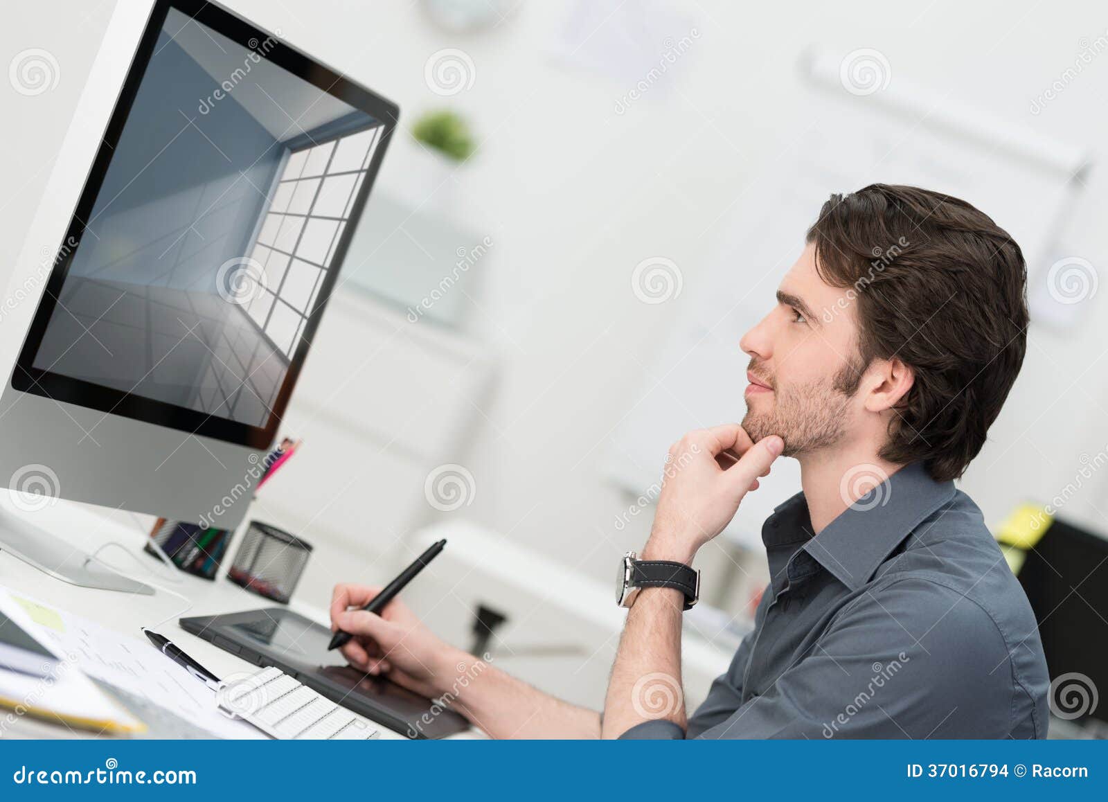 Businessman Using a Tablet and Pen To Navigate Stock Photo - Image of ...