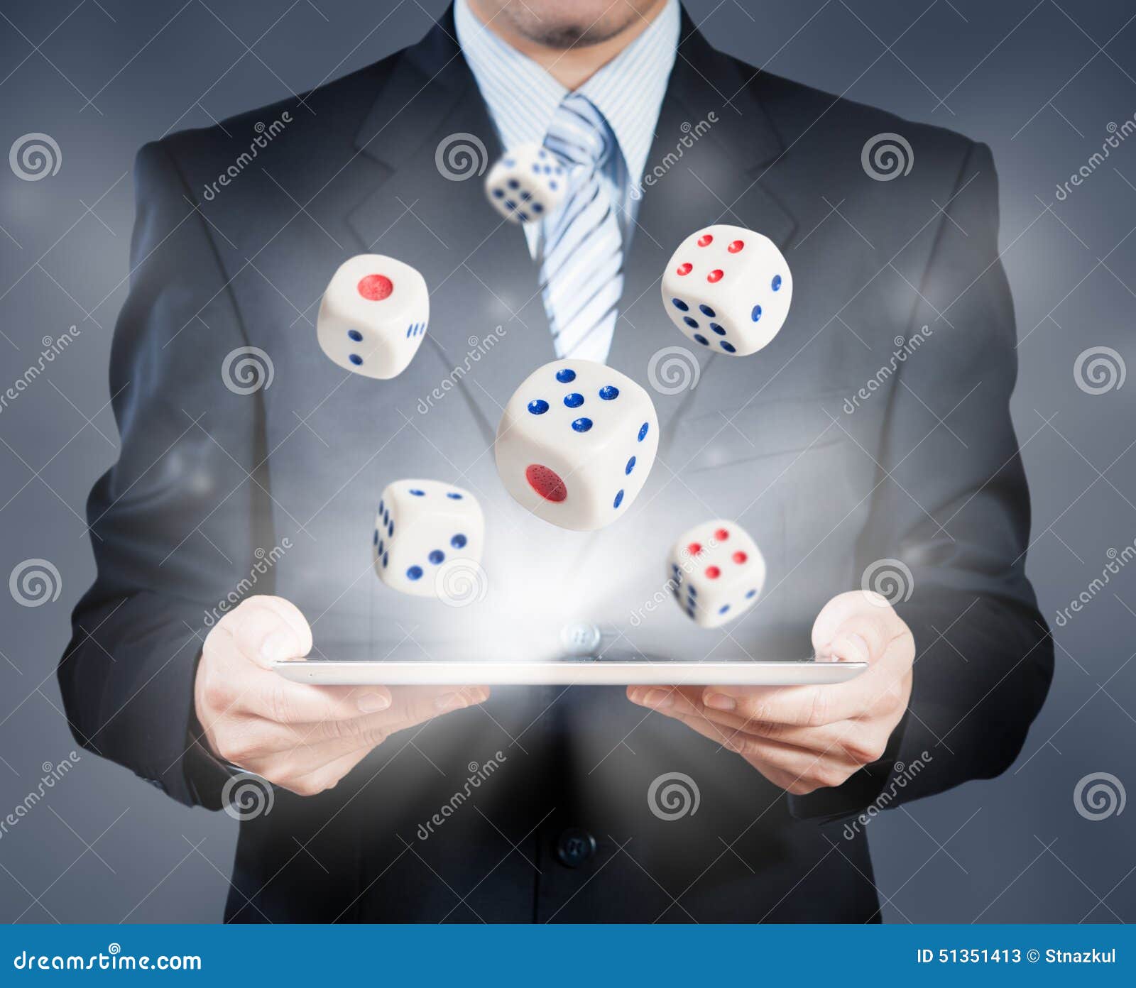 Businessman Using Tablet Showing Dice Stock Image - Image of random ...