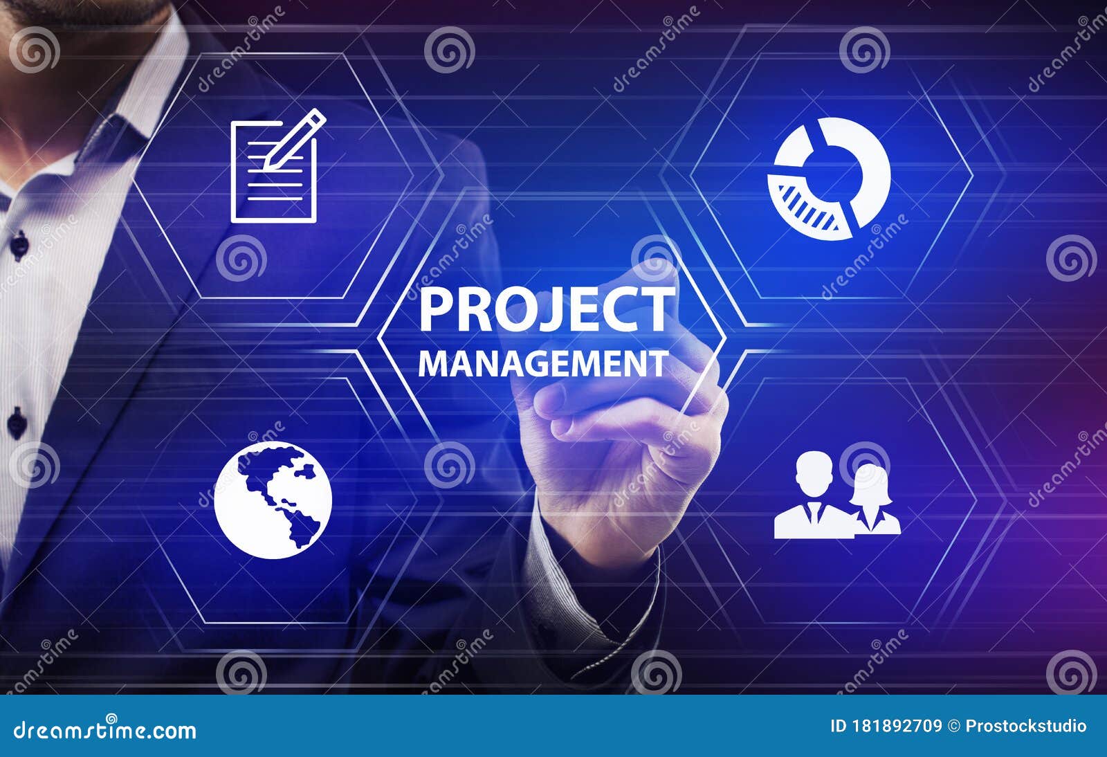 Businessman Using Virtual Computer and Selecting Project Management ...