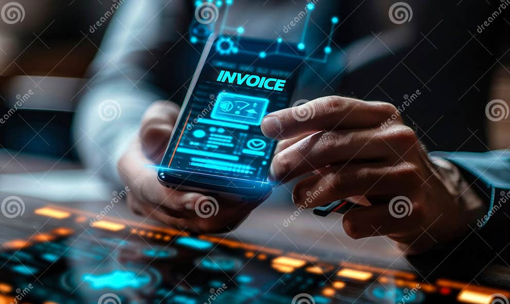 Businessman Utilizing Smartphone App with Augmented Reality Interface ...