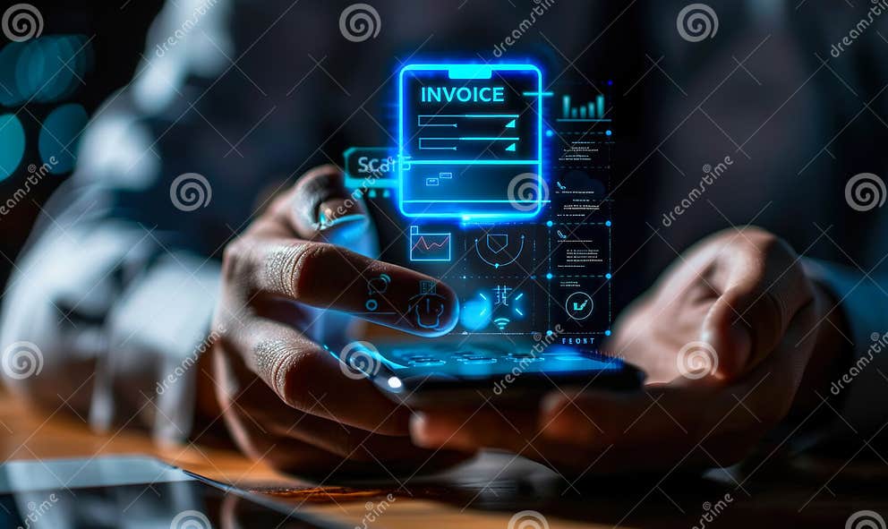 Businessman Utilizing Smartphone App with Augmented Reality Interface ...