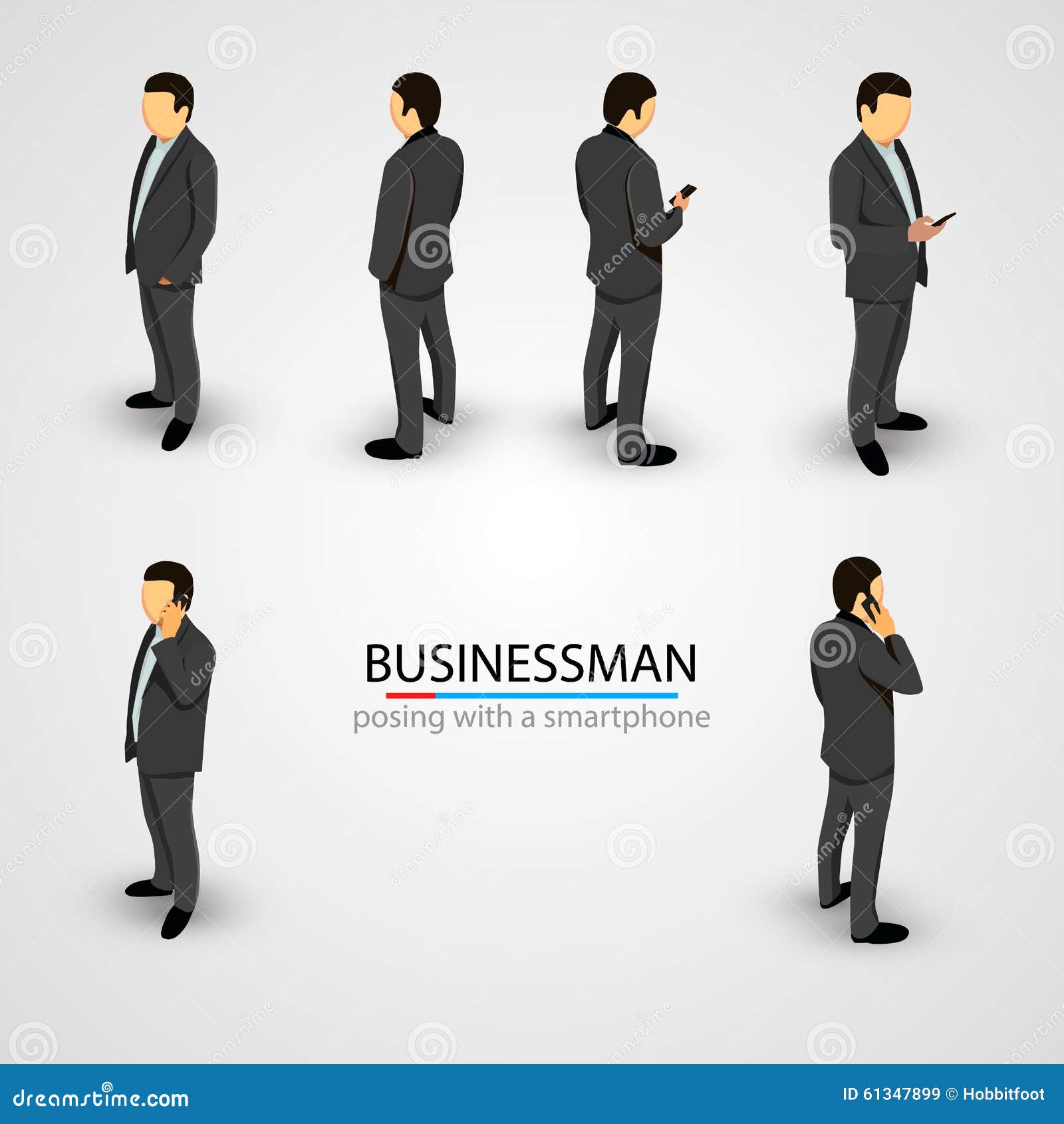 Businessman in Various Poses with Mobile Phone Stock Vector ...