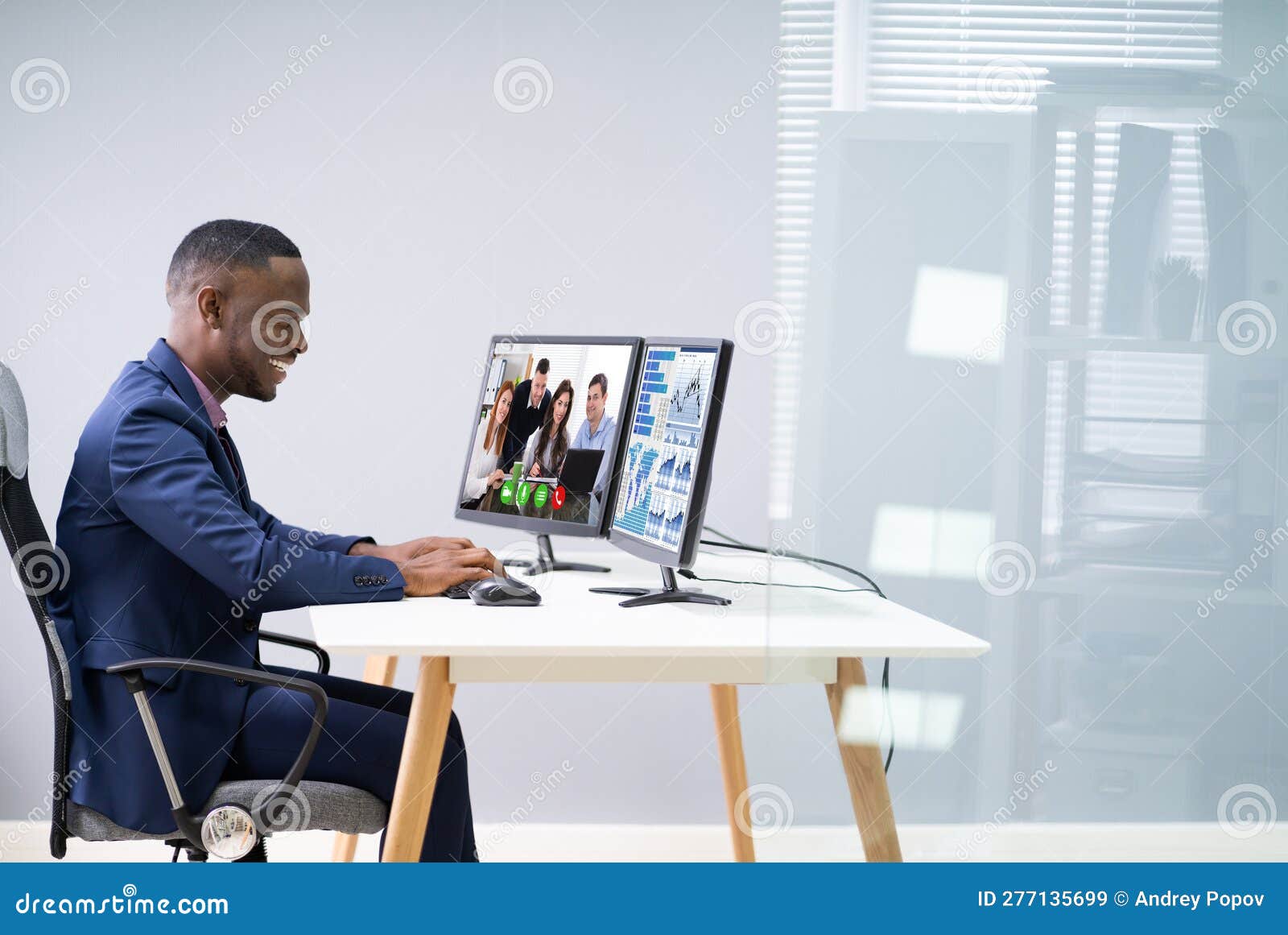 Businessman Video Conferencing on Computer Stock Image - Image of ...