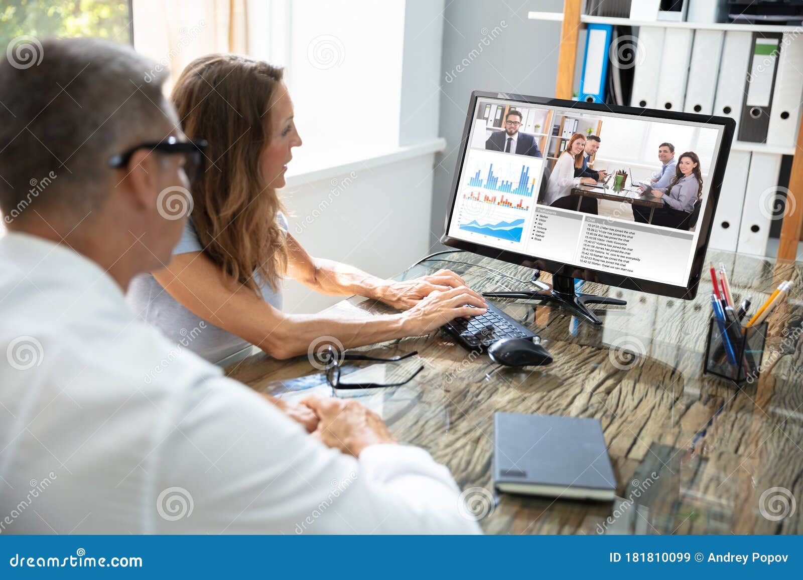 Businessman Video Conferencing with His Colleague Stock Image - Image ...
