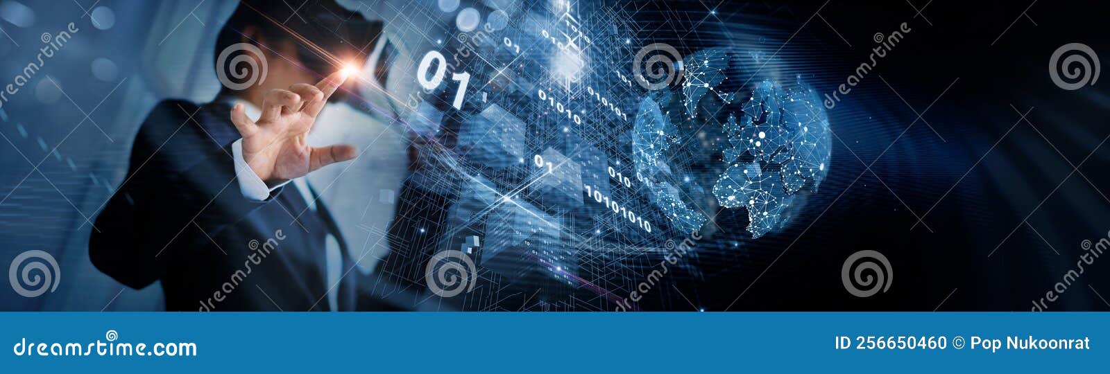 Businessman with VR Virtual Reality Goggles is Working of Virtual ...