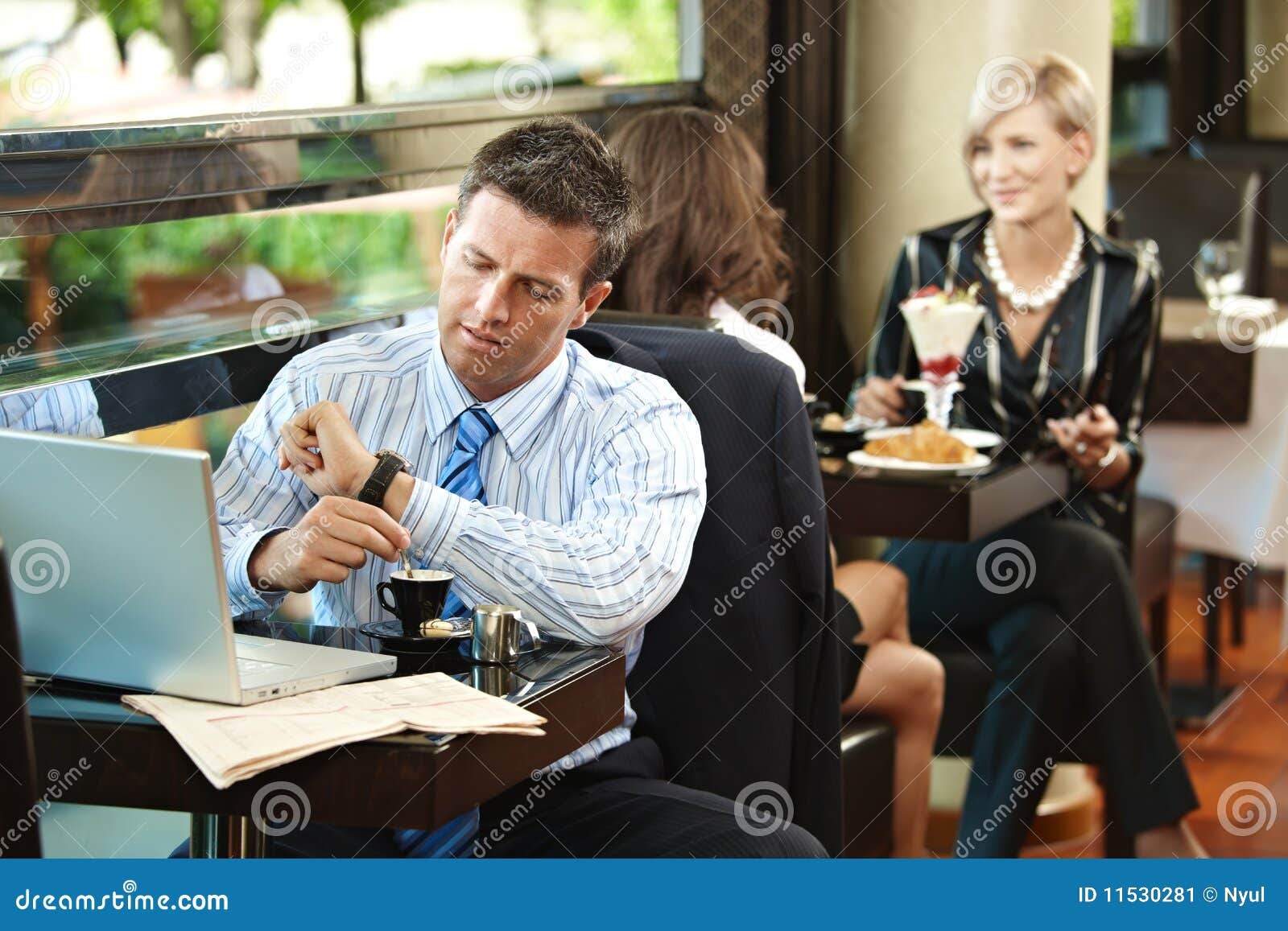 Businessman Waiting in Cafe Stock Image - Image of clothing, brunette ...
