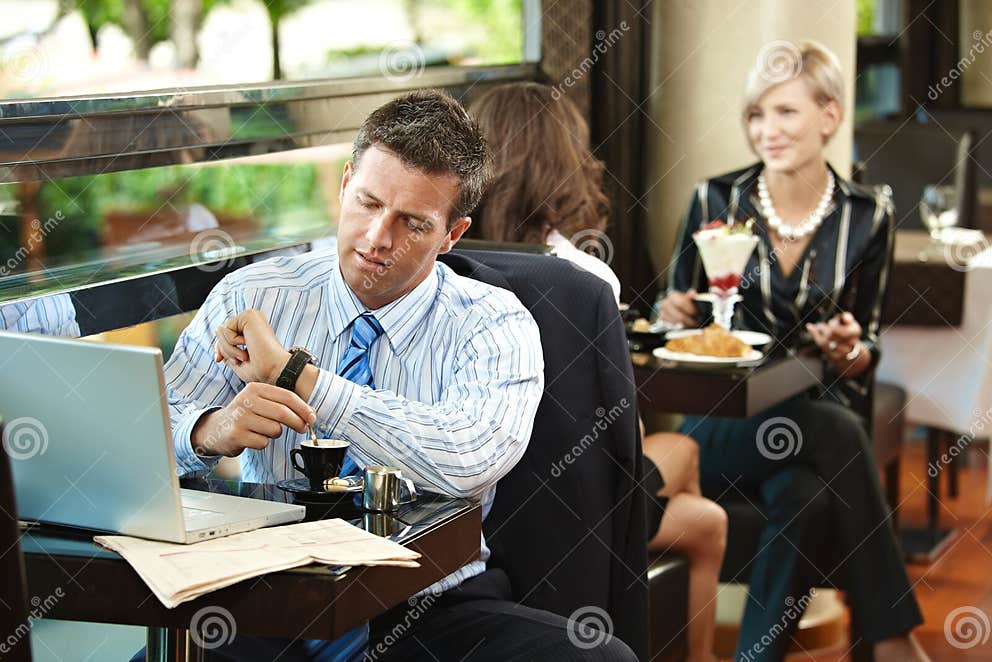 Businessman Waiting in Cafe Stock Image - Image of clothing, brunette ...