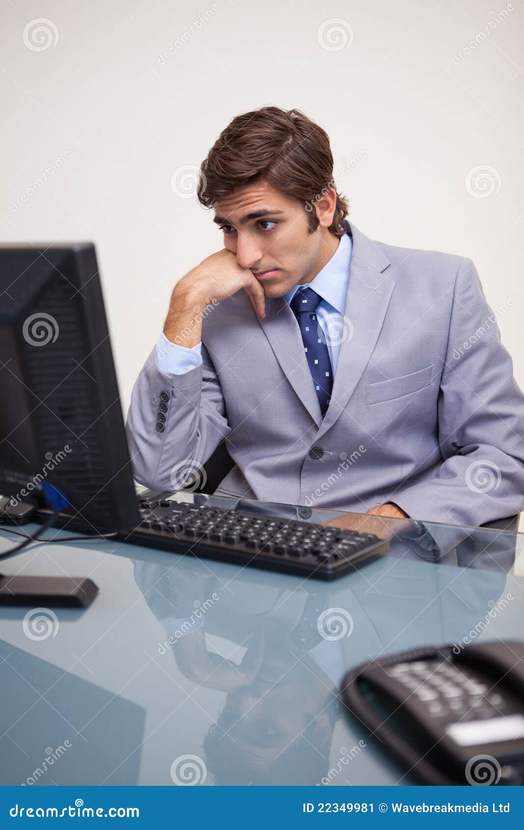 Businessman Waiting for His Computer To Work Stock Image - Image of ...