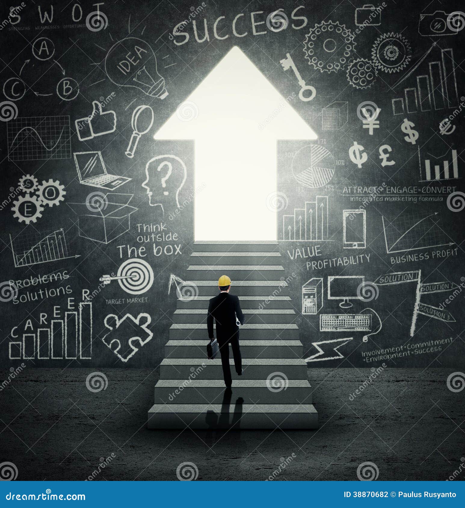 Businessman Walking into Bright Future Stock Illustration ...