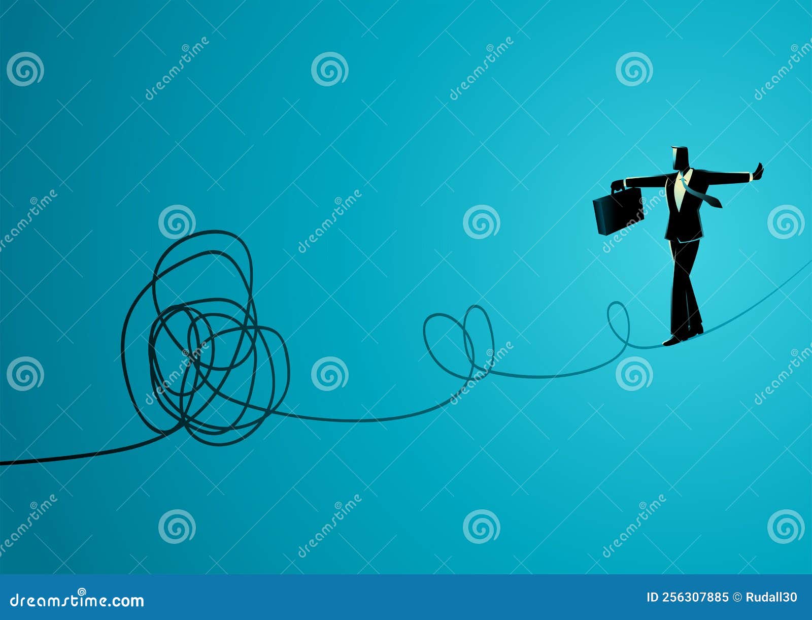 Businessman Walking Cautiously on a Rope Towards Bigger Problems Ahead ...