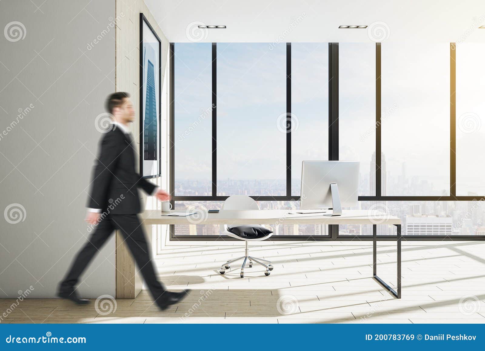 Businessman Walking in CEO Office Stock Image - Image of frame ...