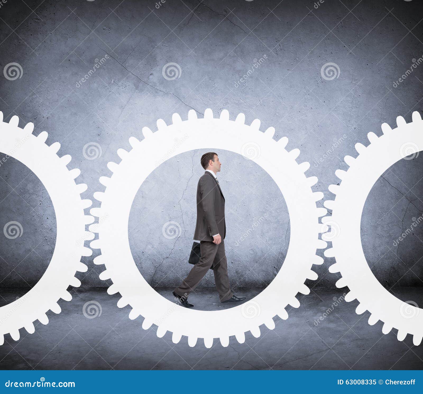 Businessman Walking in Cog Wheel on Grey Stock Image - Image of smart ...