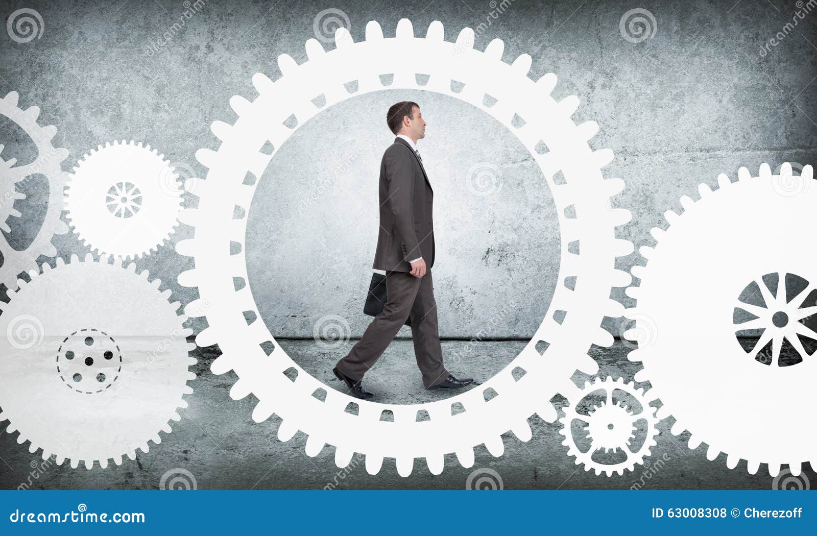 Businessman Walking in Cog Wheel, Side View Stock Photo - Image of ...