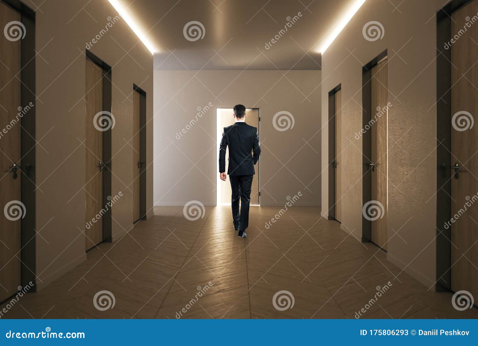 Businessman Walking in Hall Interior with Closed Doors Stock Image ...