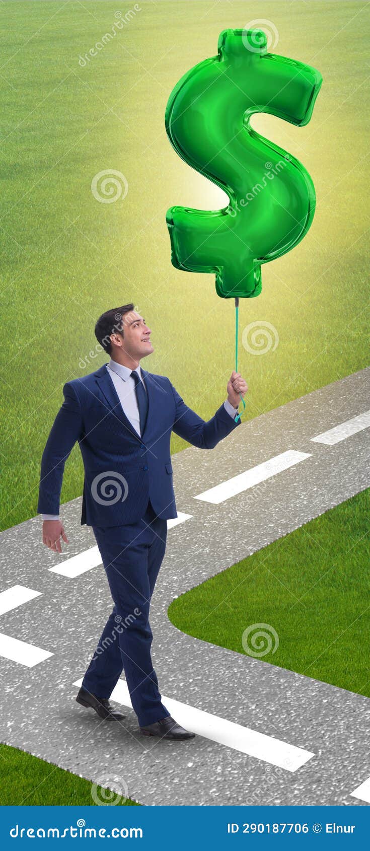 Businessman Walking with Inflatable Dollar Sign Stock Photo - Image of ...