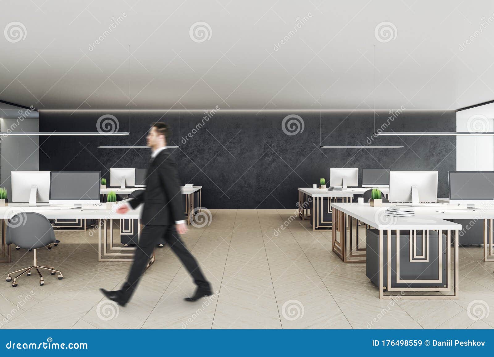Businessman Walking in Modern Office Interior Stock Image - Image of ...
