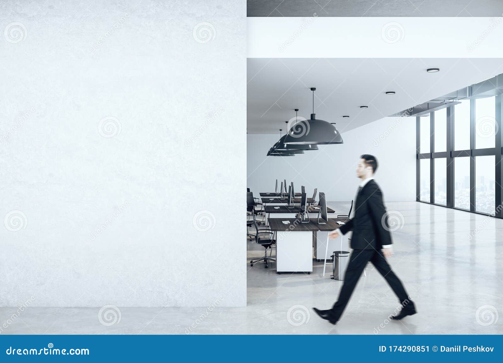 Businessman Walking in Office Interior Hall Stock Image - Image of ...