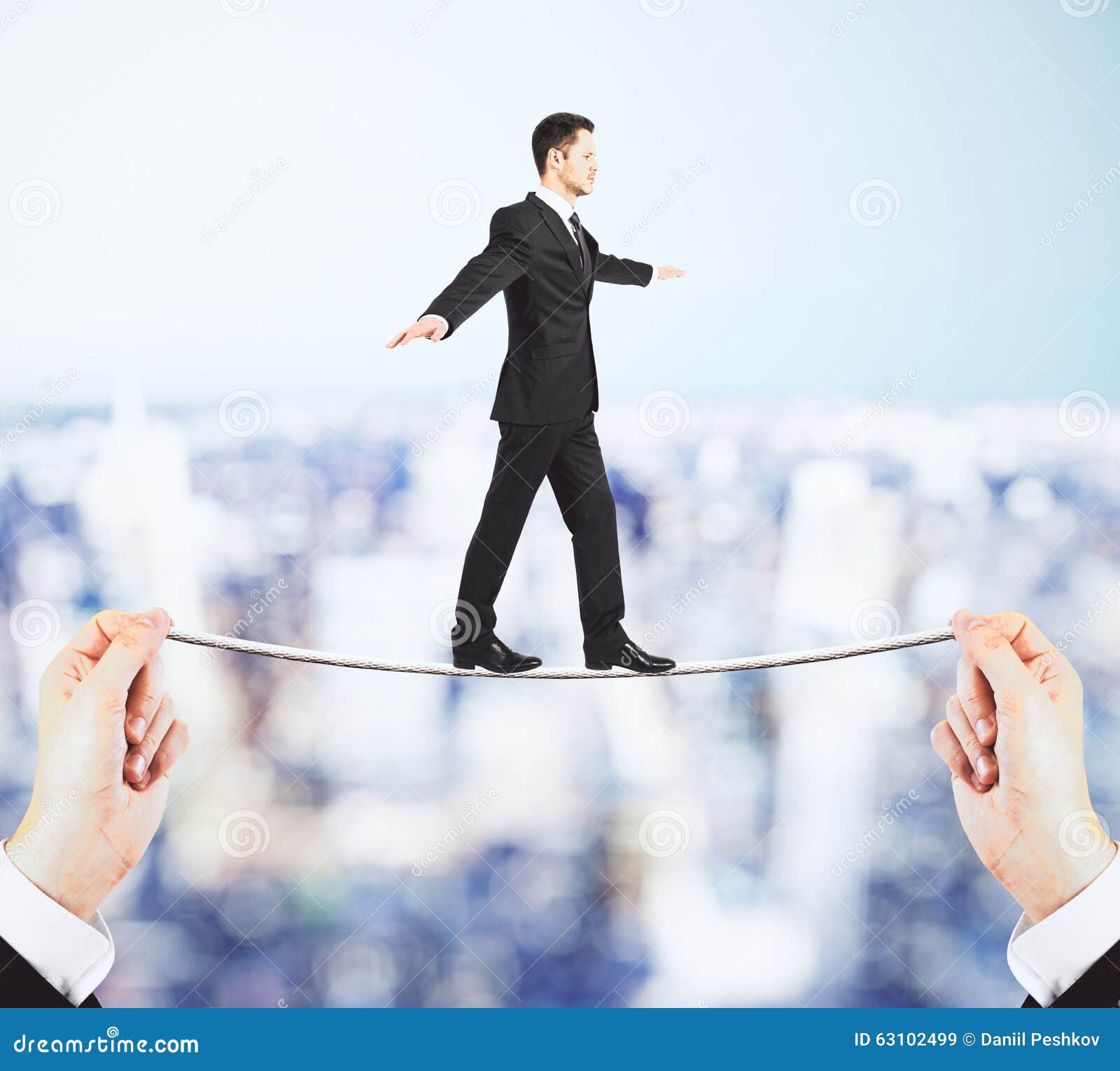 Businessman Walking on the Rope in the Hands Concept Stock Image ...