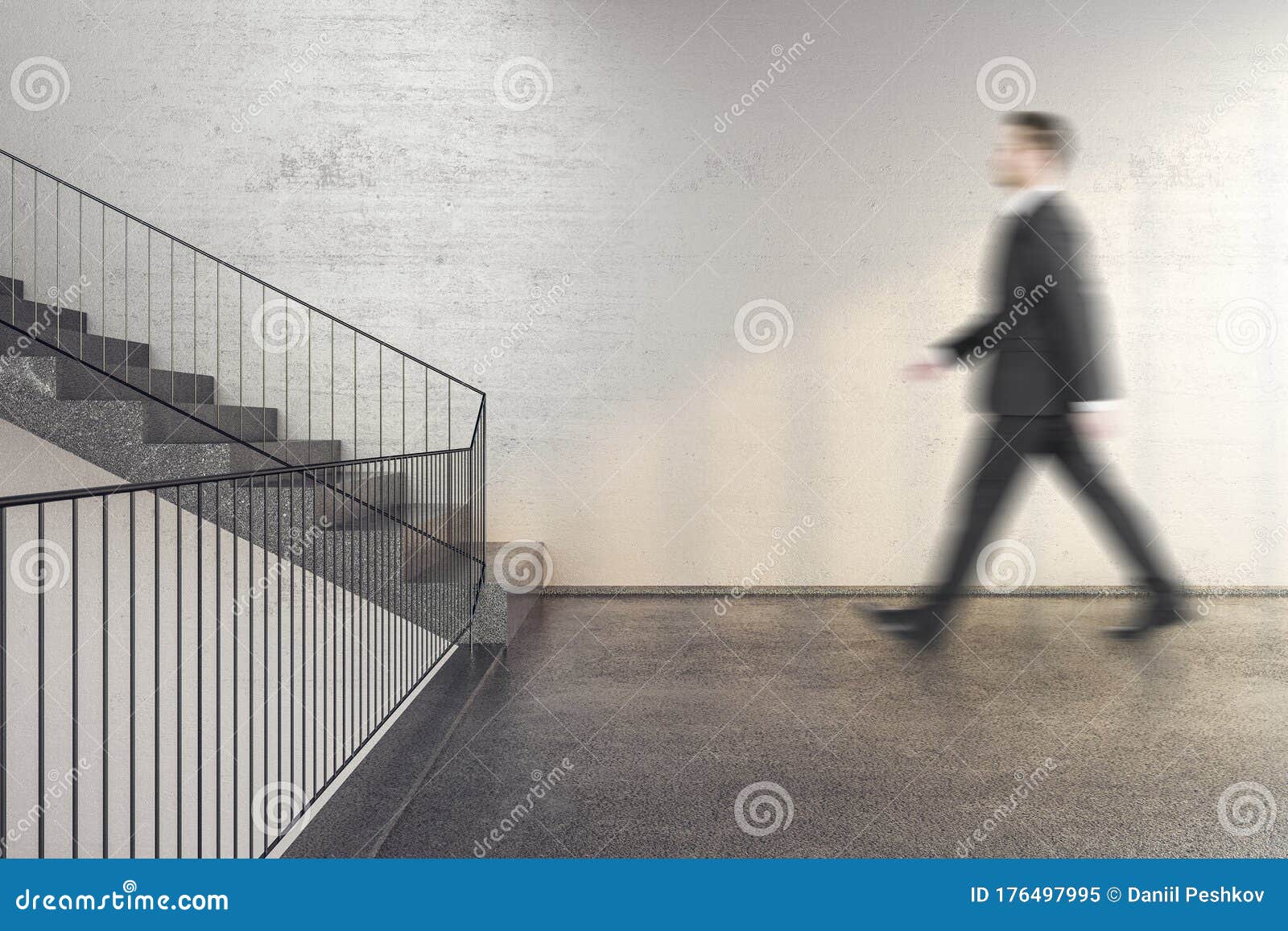 Businessman Walking on Stairs in Office Building Stock Image - Image of ...