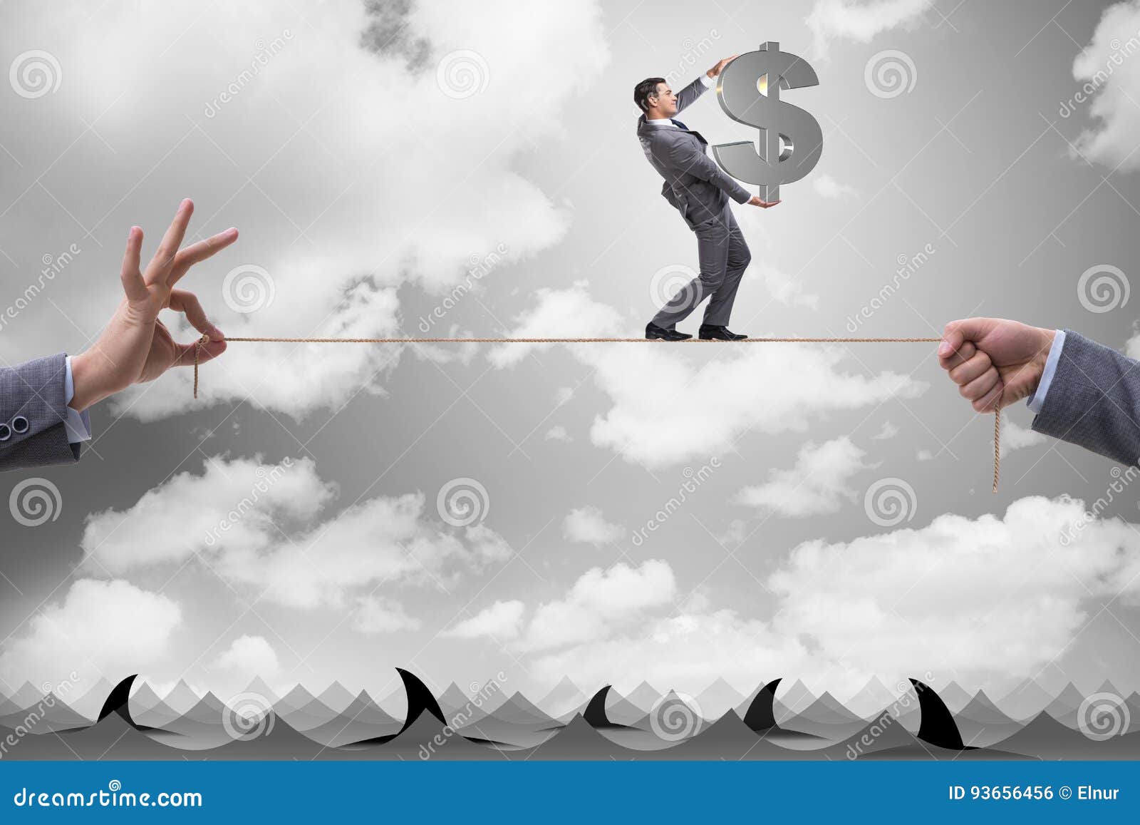 The Businessman Walking on Tight Rop in Business Concept Stock ...