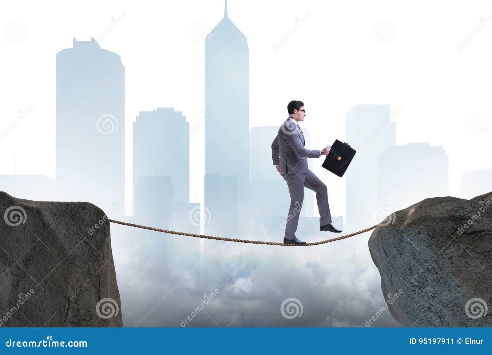 The Businessman Walking on Tight Rop in Business Concept Stock Image ...