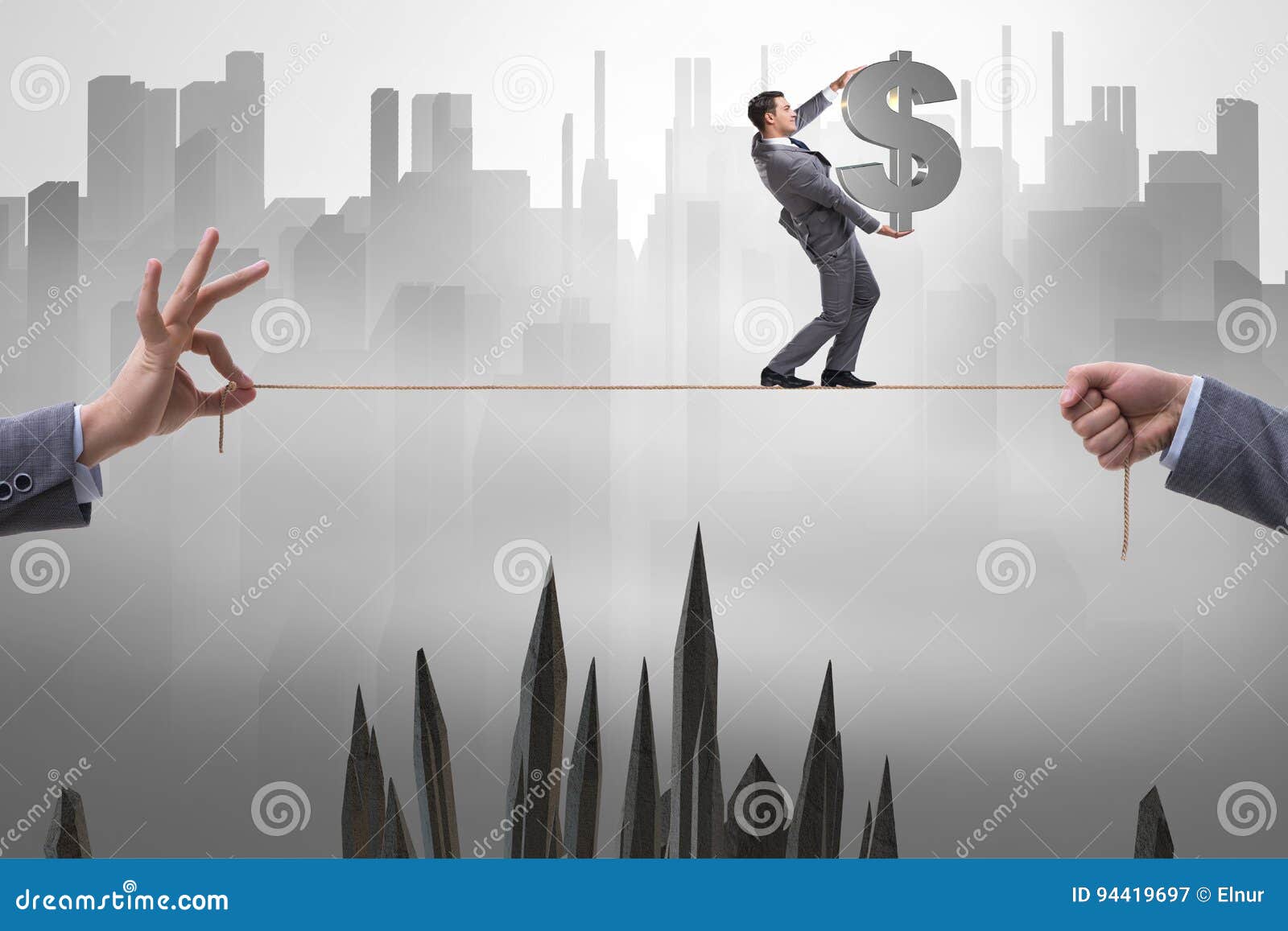 The Businessman Walking on Tight Rope Stock Image - Image of credit ...