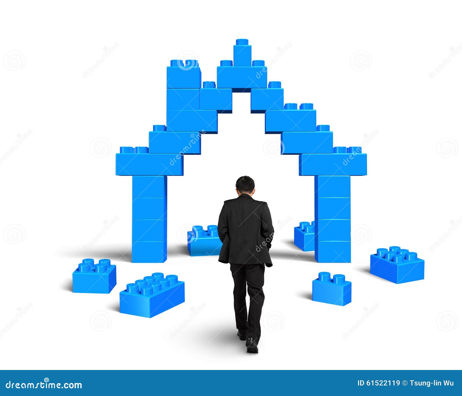 Businessman Walking Toward House Shape of Stack Blocks Stock Image ...
