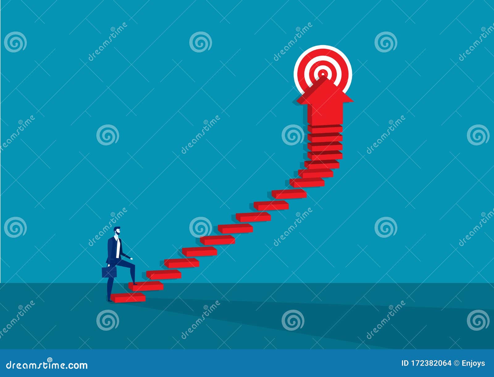 3d Man Walking Up To Target On Success Ladder Royalty-Free Stock ...