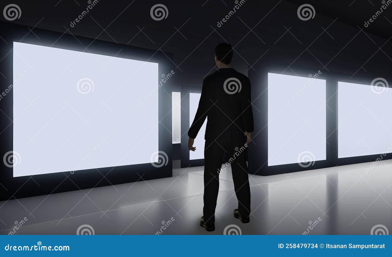 Businessman Watching Frames in Gallery Stock Illustration ...