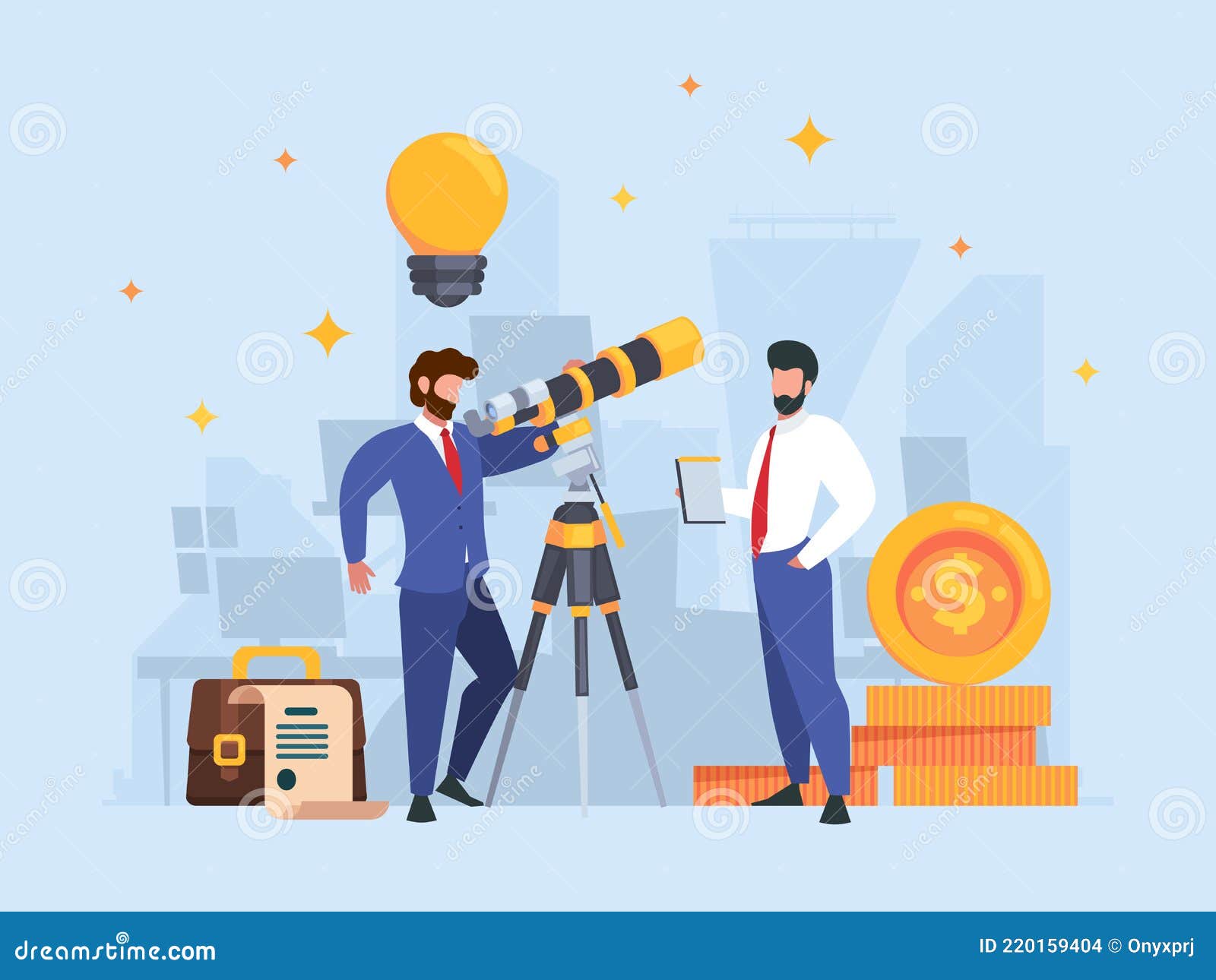 Businessman Watching Telescope. Successful Team Working Exploring ...