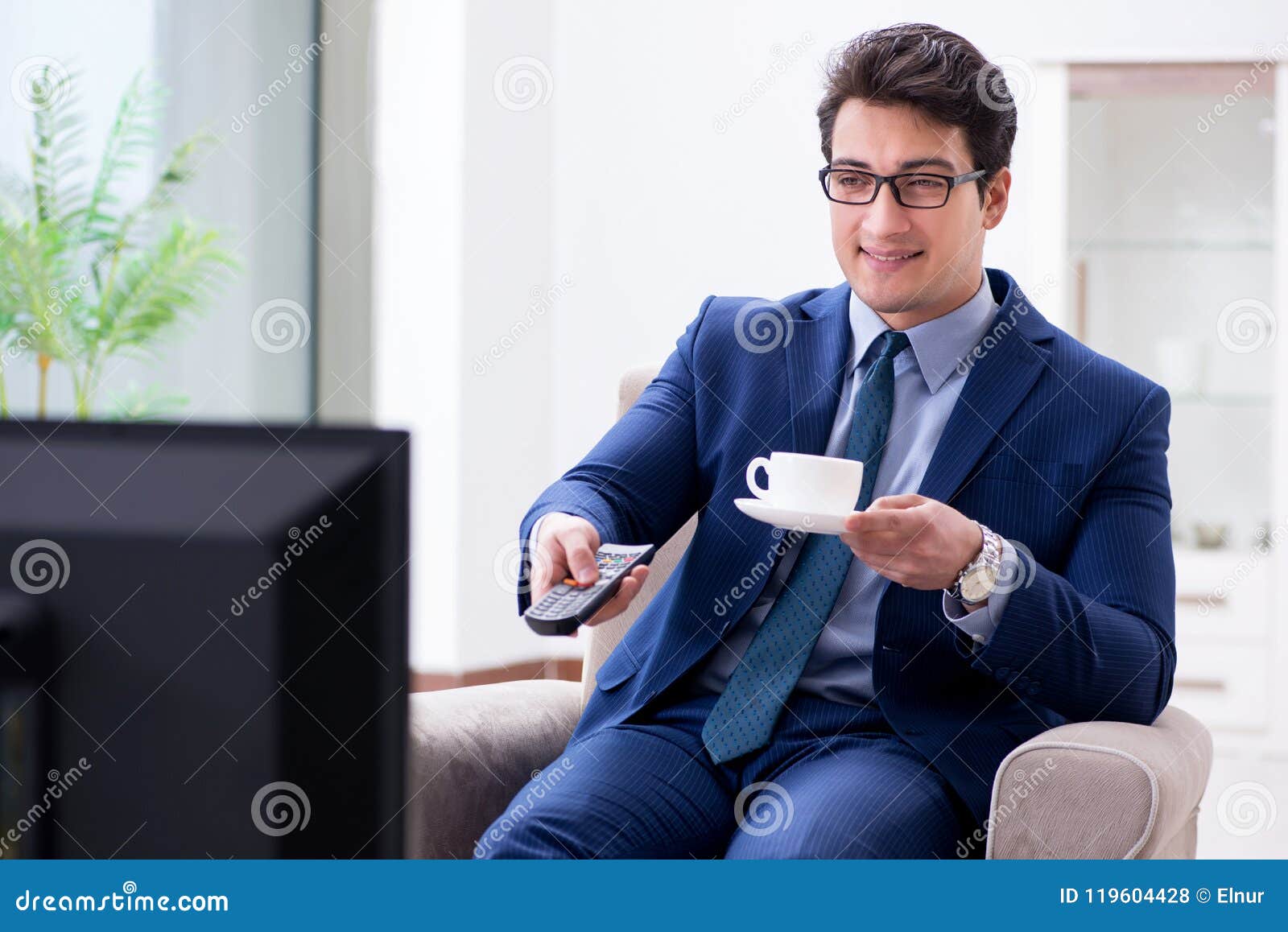 The Businessman Watching Tv in the Office Stock Photo - Image of ...