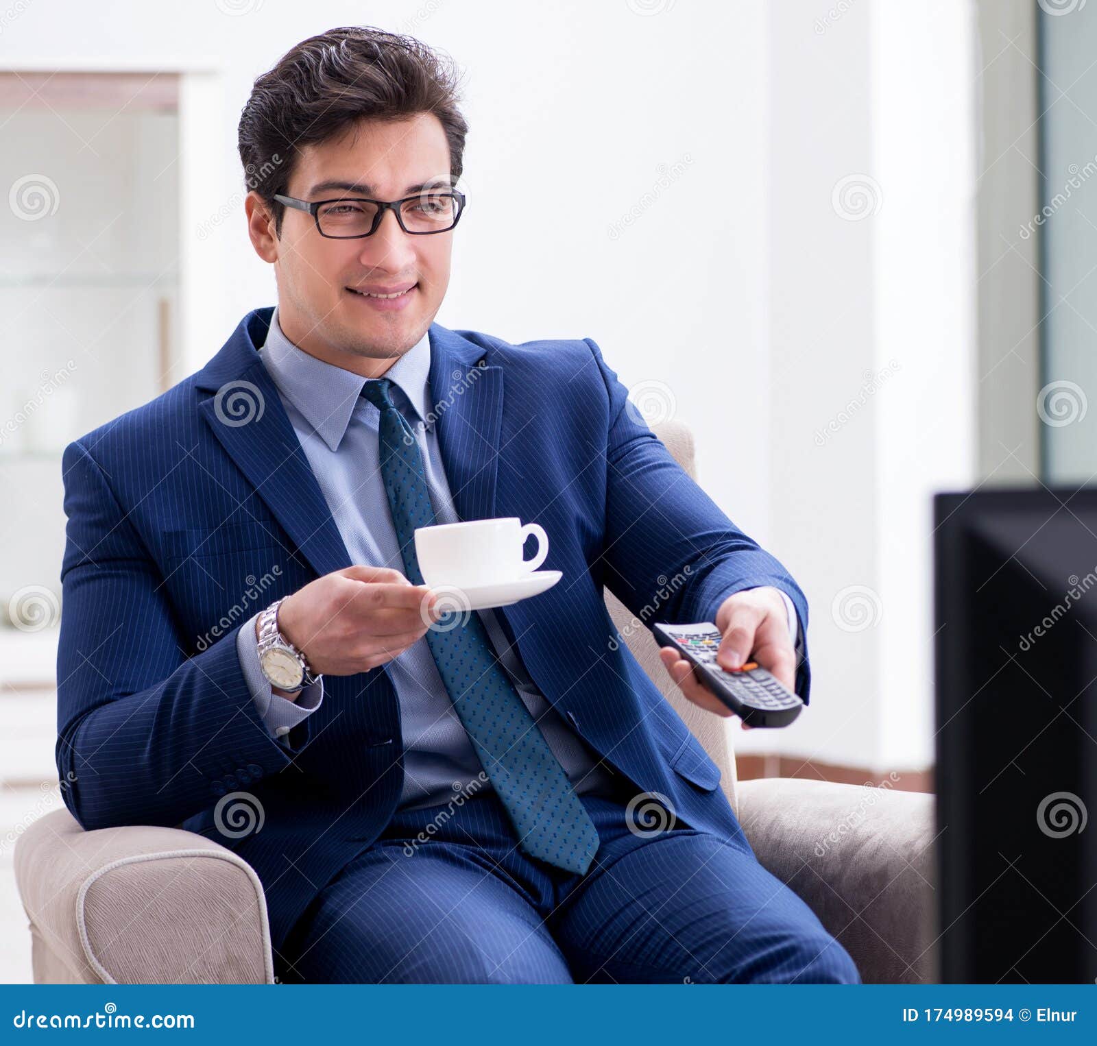 Businessman Watching Tv in the Office Stock Photo - Image of manager ...
