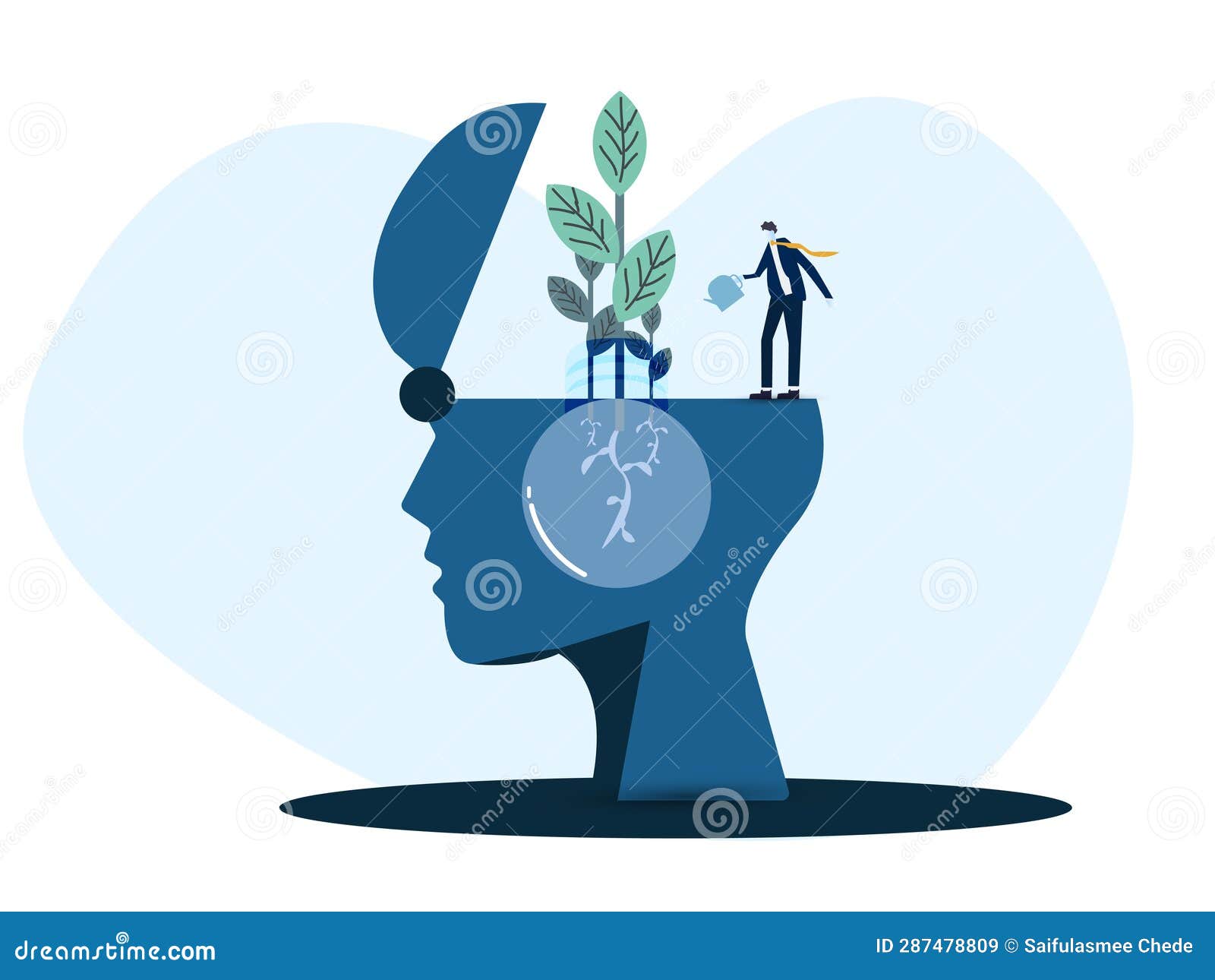 Businessman Water the Plants Big Brain for Growth Mindset and Develop ...