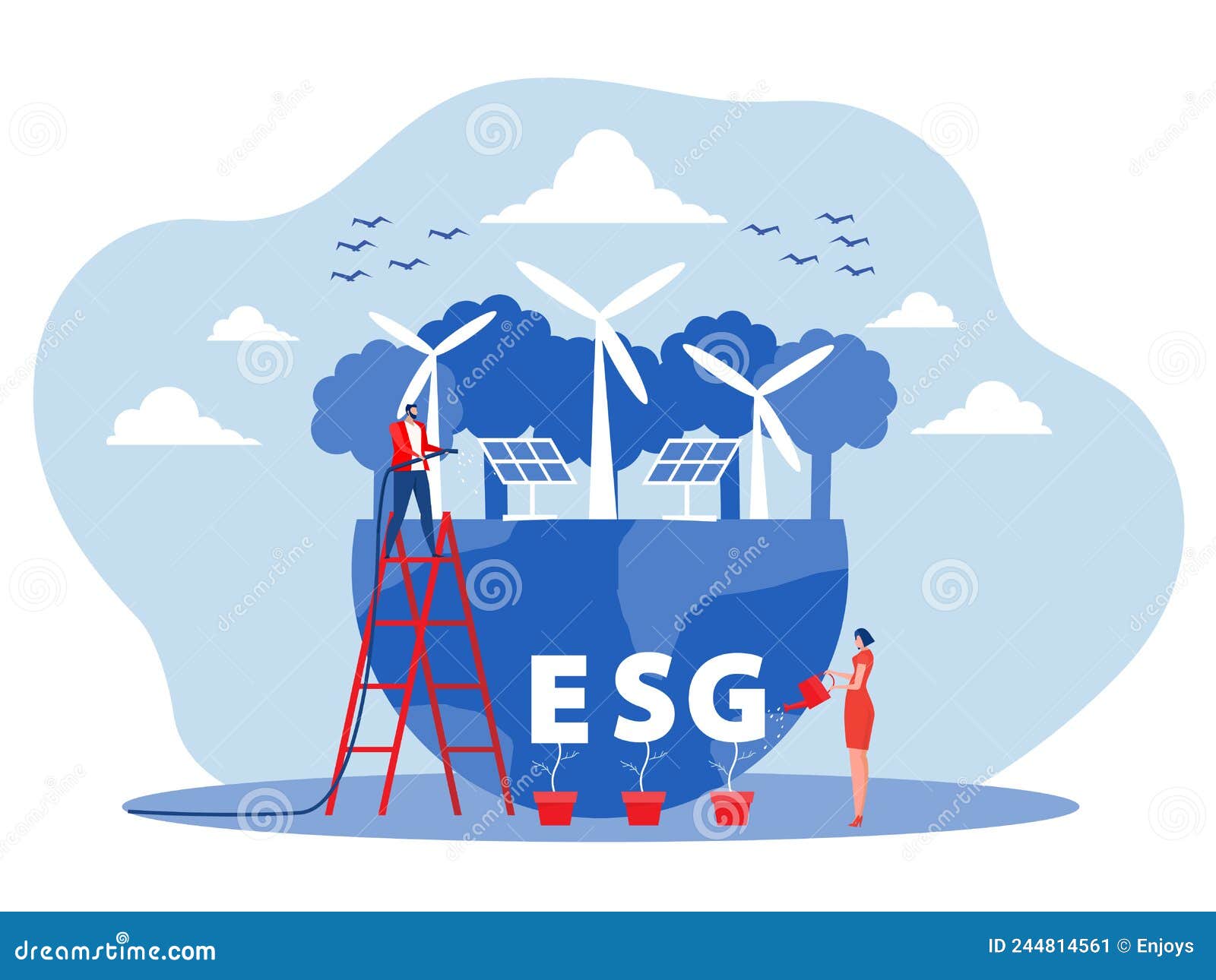 Businessman Water the Plants with ESG or Ecology Problem Concept Flat ...