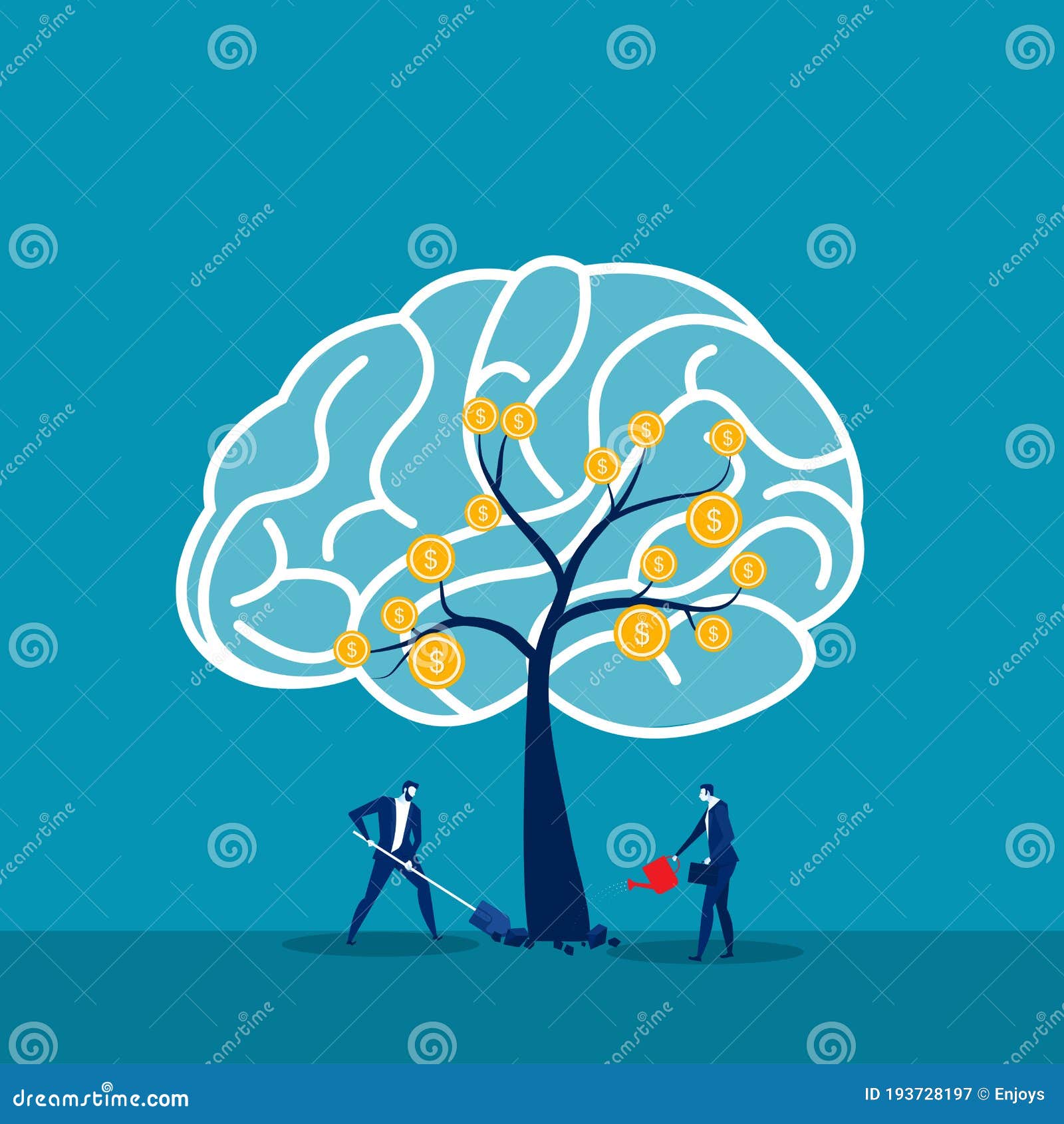 Businessman Watering the Trees Think Growth Mindset Idea Concept Vector ...
