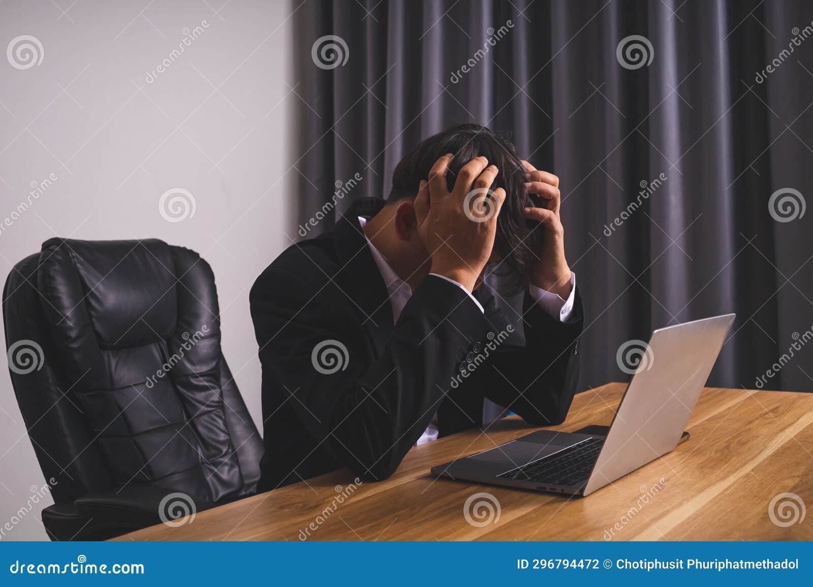 Businessman Wearing Black Suit Sitting Stressed Stock Photo - Image of ...