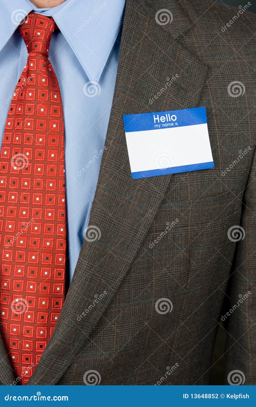 Businessman Wearing Blank Nametag Stock Photo - Image of blue, color ...