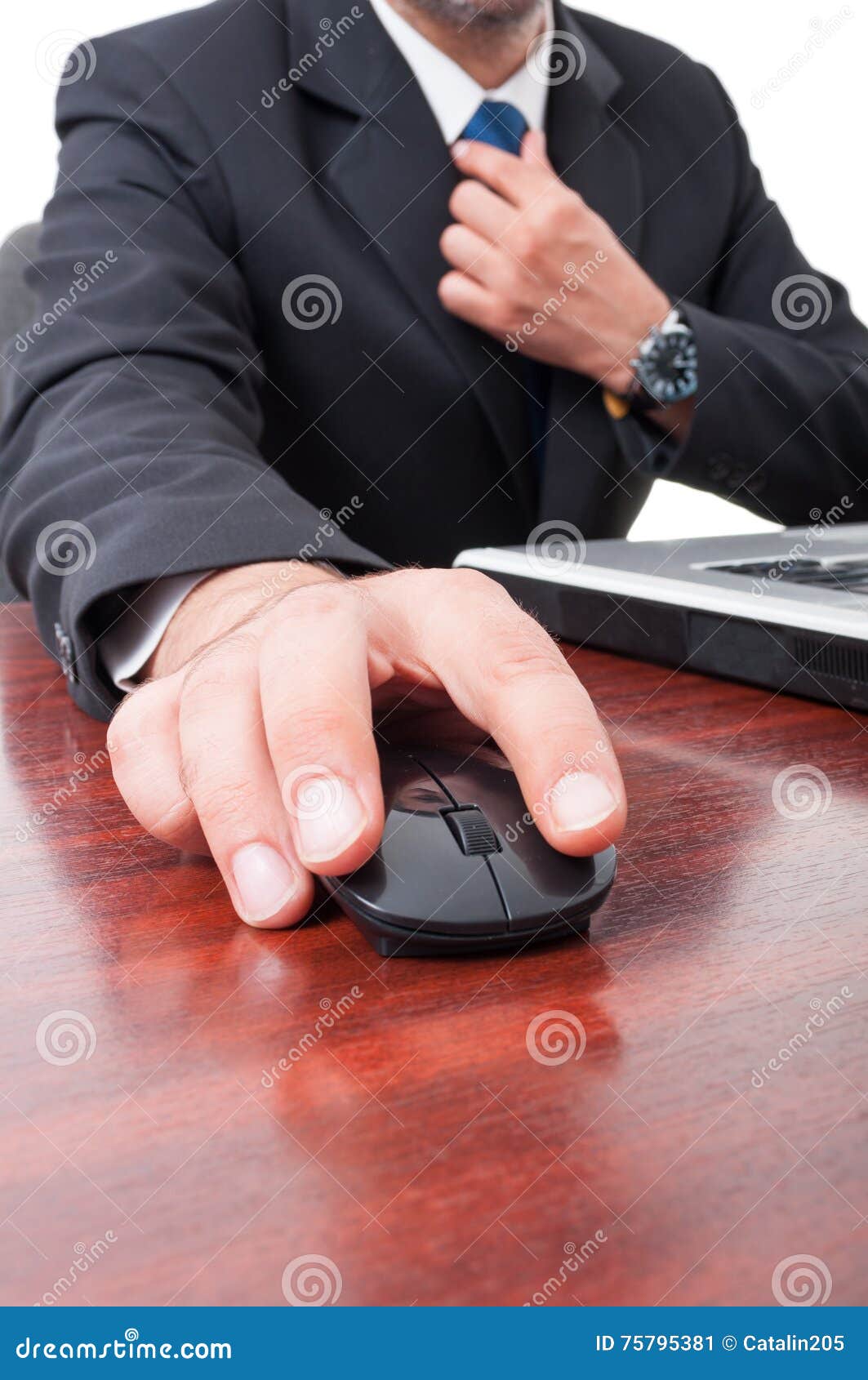 Businessman Wearing Elegant Suit Using Mouse in Closeup Stock Image ...