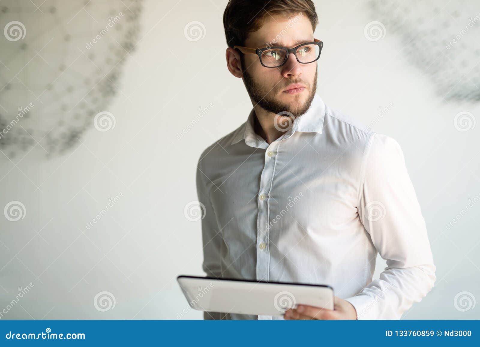 Businessman Wearing Glasses Holding Tablet Stock Image Image Of Happy