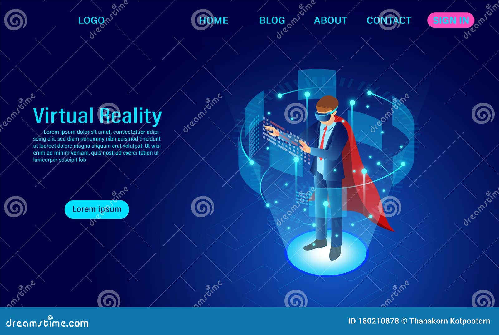 Businessman Wearing Goggle VR with Touching Interface into Virtual ...