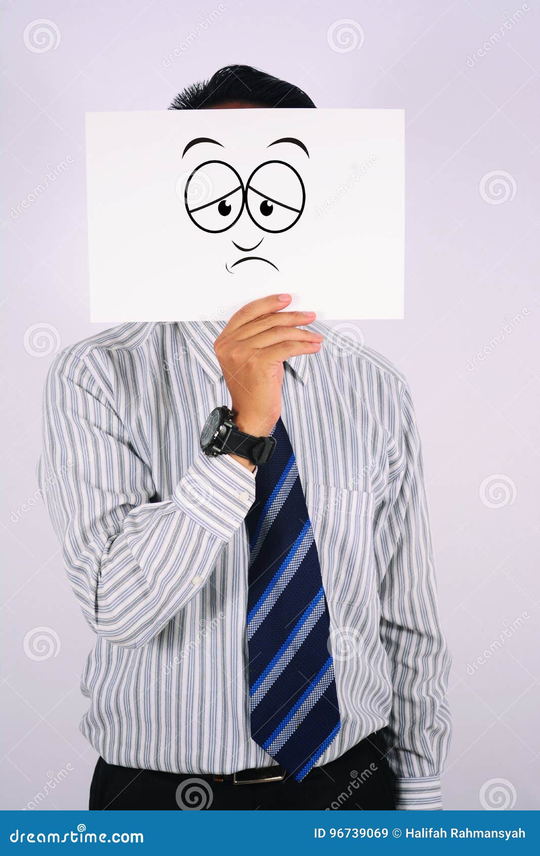 Businessman Wearing Sad Face Mask Stock Image - Image of problem ...